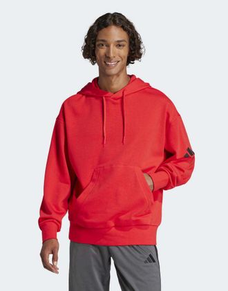 adidas adidas Performance - Essentials - Sweat &agrave; capuche ample en tissu &eacute;ponge avec logo 3 bandes - Rubis pur/noir-Rouge
