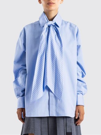 sacai Chemise en m&eacute;lange de coton &agrave; col lavalli&egrave;re et fermeture dissimul&eacute;e