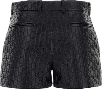 Gucci Womens Monogram Leather Bermuda Shorts Black Lamb Bermudas
