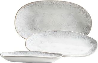 Mäser Serie Frozen Set aus 3 Servierplatten, Keramik Servierteller in 3 Größen, moderner Vintage Look, farblich gesprenkelte Glasur, Steinzeug, Weiß, Klein