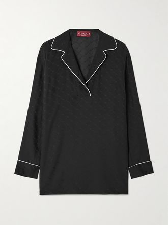 Gucci Bluse Aus Seiden-jacquard Mit Paspeln Aus Satin - Schwarz