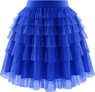Bbonlinedress Damen Tutu T&uuml;llrock dunkelblau Petticoat Unterrock Cosplay mini Rock Kurz Tanzrock T&uuml;ll Ballett Kost&uuml;me Karneval Fastnacht Fasching Royal Blue XL