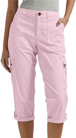 Generic Bermuda long pour femme - Style d&eacute;contract&eacute; - Pour l&eacute;t&eacute; et le printemps - Coupe droite - Avec poche - Ourlet roul&eacute; - Pantalon court, rose, XXL