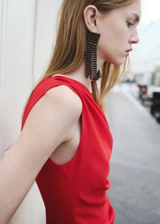 Mango Boucles doreilles avec un pendentif en cristaux bordeaux - Femme - Taille unique - MANGO