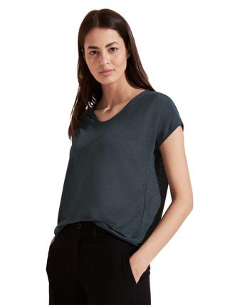 Street One Damen Materialmix T-Shirt A321475, Cool Vintage Green, 42