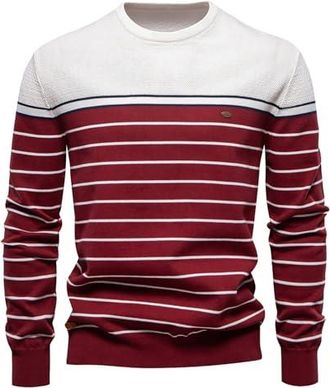 Generic Pull à col rond pour homme, léger à rayures et à manches longues, coupe ajustée, pull en tricot aux couleurs contrastées décontracté, pull dhiver conf