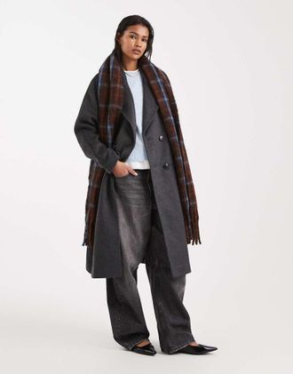 Vero Moda Oversize-Maximantel aus Wollmix in Dunkelgrau meliert