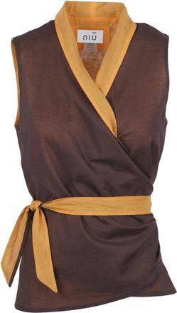 Ni&ugrave; Niu, Femme, Blouses et Chemises, Brun, Taille: 36 FR Double-Face Pepper Top