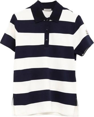 Moncler Homme, Tops, Blanc, Taille: S Polo ray&eacute; &agrave; manches courtes