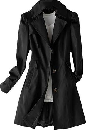 Generic Trench-coat tendance mi-long pour femme, nouveau simple boutonnage, veste décontractée, manteau dalpinisme, trench long pour femme, Noir, 3XL