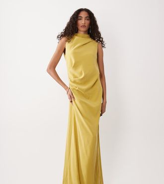 Asos Tall ASOS DESIGN Tall - Maxikleid in goldenen Olivton mit geradem Schnitt und lockerem H&uuml;ftschnitt-Gr&uuml;n