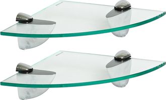 Harbour Housewares 2X Klar 20cm Schwebende Eckregale aus Glas - Badezimmer Dusche K&uuml;che Regale Lagerung Anzeigeeinheit mit Silberne Klammern