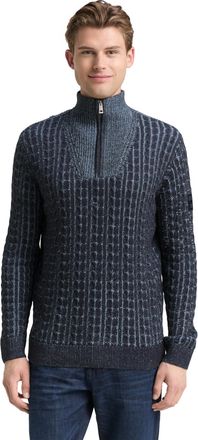 Tom Tailor Herren 1049370 Troyer Strickpullover mit Zopfmuster, 39367-Navy Blue Plated, XXL