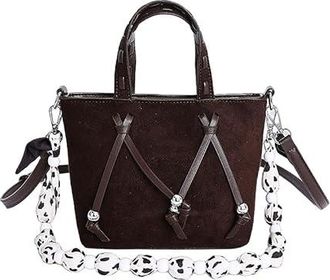 Generic Sac r&eacute;tro en daim synth&eacute;tique Hobo Sac &agrave; main Couleur unie Sac &agrave; main tiss&eacute; pour femmes Voyage Shopping, caf&eacute;, 8.66*2.76*6.3Zoll