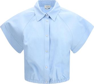 Jacob Cohen Kurzarmhemd aus Viskose-Leinen-Canvas mit Nadelstreifen - - Blouses & Shirts - Damen - Blau - M