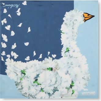 Moschino Foulard en soie Goose - Bleu
