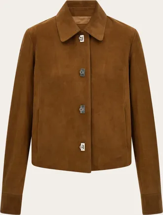 Ferragamo Damen Gerade Jacke in Nubuk Beige