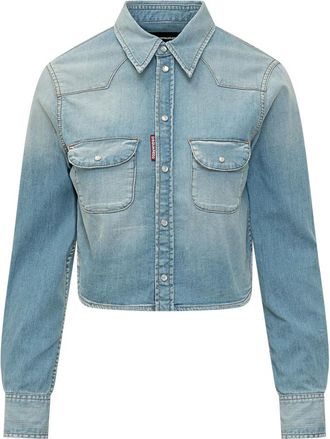 Dsquared2 Femme, Blouses et Chemises, Bleu, Taille: 36 FR Mini Chemise Western