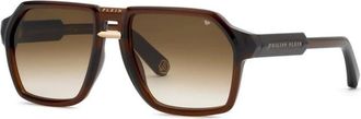 Philipp Plein Homme, Accessoires, Brun, Taille: 58 MM Spp203M 0G34 Lunettes de soleil