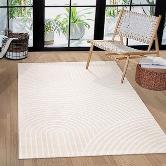 Paco Home Tapis Salon Chambre Moderne Scandinave Court Motif Boho Arc-en-Ciel Japonais G&eacute;om&eacute;trique Effet 3D Cr&egrave;me, Dimension:160x220 cm, Couleur:Cr&egrave;me 6