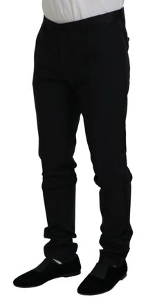Dolce & Gabbana Mens Black Wool Chino Dress Formal Pants Virgin Silk Polyester