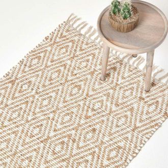 Homescapes Homescapes - Tapis Chindi en chanvre &agrave; motif losanges beige et blanc - Sierra - 120 x 170 cm