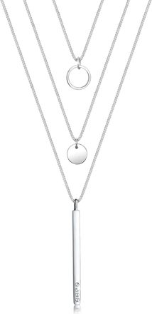 Elli Damen-Kette mit Anhänger Geo Kreis Layer Rechteck 925 Silber Kristall weiß Brillantschliff 40 cm - 0104862717_40