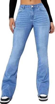 Onsoyours Jeans Femme Taille Haute Skinny Pantalons Casual Jean Stretch Y2K Bootcut Denim C Bleu Clair L