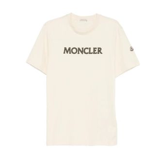 Moncler Logo-Print Baumwoll-T-Shirt - - Tops - Herren - Wei&szlig; - L