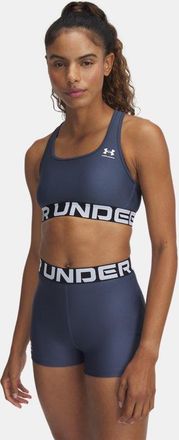 Under Armour HeatGear Armour Mid Branded Sport-BH für Damen Downpour Grau / Weiß XL