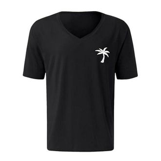 Generic T-shirt &agrave; col en V pour hommes, grande taille, t-shirt graphique l&eacute;ger et respirant &agrave; manches courtes, coupe d&eacute;contract&eacute;e, couleur unie, t-shirt de sp