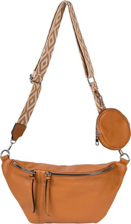 styleBREAKER Damen Halbmond Crossbody Schultertaschen Set 3-Teilig, Schultergurt mit Muster, Schl&uuml;sselanh&auml;nger, B&ouml;rse 02012398, Farbe:Cognac