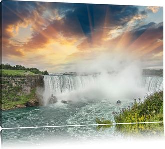 Pixxprint Niagarafälle bei Sonnenuntergang, Größe: 100x70cm, Leinwandbild, fertig gespannt, Wandbild, Dekoration, Kunstdruck, kein Poster