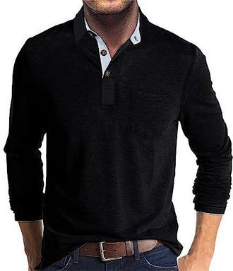 Generic Automne Nouveau Hommes Mode Confortable Casual Manches Longues Flip Tie Pocket T Shirt Underlay T-shirt Col V Hommes, Noir, L
