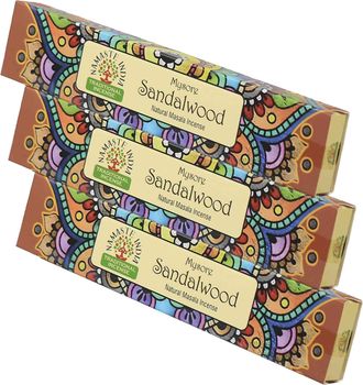 NKlaus 3X Mysore Sandalwood R&auml;ucherst&auml;bchen - 45g nat&uuml;rliches R&auml;ucherwerk aus Indien, Masala handgerollt, beruhigend, traditionell & aromatisch