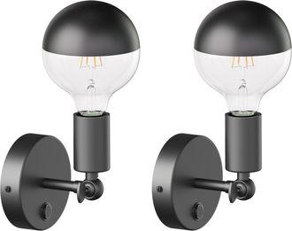 LEDs Com 2 Stück Vintage E27 Wand-Leuchte FETRO mit Schalter, schwarz, schwenkbar, inkl. E27 Lampe (warmweiß, 6,39W, 660lm)