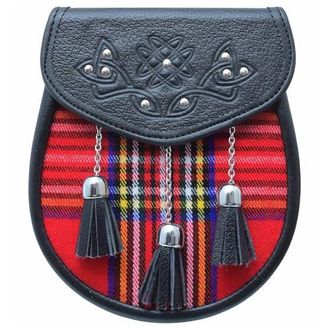 Generic Kilt Sporran traditionnel &eacute;cossais en cuir noir avec 3 pompons - Sporrans de kilt pour homme - Parfait pour les tenues Highland, Noir, Large