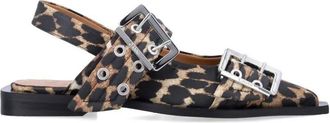 Ganni Leopard Satin Feminine Buckle Ballerinas - Gr. 39 (EU) - in Braun
