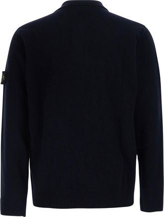 Stone Island Mens Long-Sleeve Wool Polo Shirt Blue T-Shirts And Polos