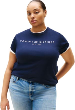 Tommy Hilfiger Damen T-Shirt Kurzarm Curve Regular Logo Rundhalsausschnitt, Blau (Dark Night Navy), 46