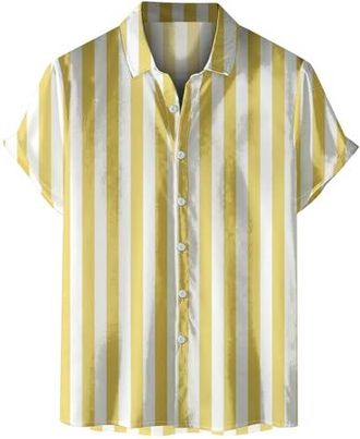 Generic Chemise pour homme à manches courtes rayée boutonnée décontractée chemise dété coupe régulière chemise à manches courtes chemise décontractée à manche