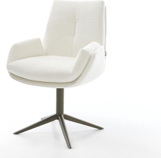 DELIFE Drehstuhl Clea-Flex Boucl&eacute; Soft Beige Fu&szlig;kreuz Effektfinish Titan 360&deg; drehbar Wippfunktion, Esszimmerst&uuml;hle