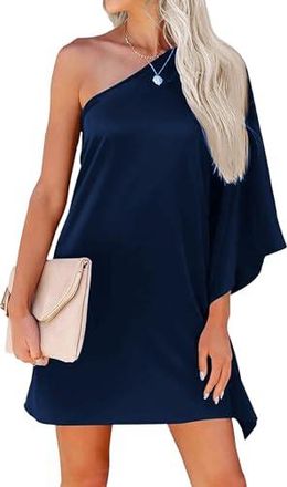 Generic Robes asym&eacute;triques &agrave; Manches Chauve-Souris pour Femmes, Robes de Cocktail d&eacute;contract&eacute;es et &eacute;l&eacute;gantes, Style Club, &eacute;t&eacute;