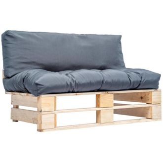 vidaXL Vidaxl - Canap&eacute; de jardin palette 2 places en pin impr&eacute;gn&eacute; - Coussins gris amovibles - Dimensions 110x66x65 cm - R&eacute;sistant aux intemp&eacute;ries