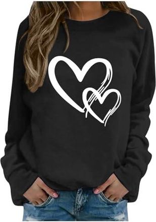 Generic Sweat &agrave; capuche d&eacute;contract&eacute; &agrave; col rond imprim&eacute; pour la Saint-Valentin 2026, Noir, XXL