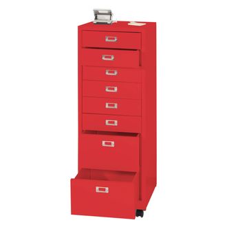 Mendler Rollcontainer HWC-L49, Schubladenschrank Stahlschrank Aktenschrank, Metall 115x40x41cm 8 Schubladen - rot