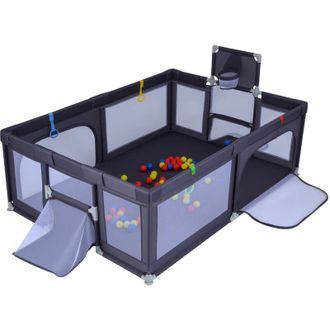 Costway parc b&eacute;b&eacute; avec tapis, aire de jeu b&eacute;b&eacute; avec panier de basket et filet de foot, grand parc pour b&eacute;b&eacute;s et tout-petits, piscine &agrave; balles b&eacute;b&eacute; avec 50 b