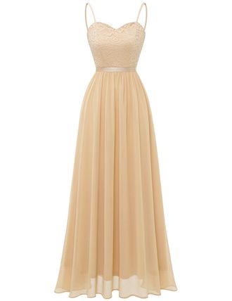 Dresstells Abendkleid &Uuml;bergr&ouml;&szlig;e Festliches Kleid Damen Hochzeit Ballkleid Elegant Lang Brautkleid Standesamt Brautjungfernkleider mit Spaghettitr&auml;ger Champagne 3