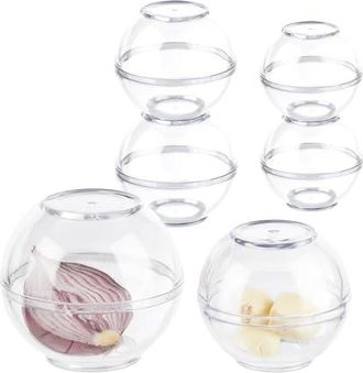 Relaxdays Frischhaltekugeln, 6er Set, Frischhaltedosen f&uuml;r Zwiebeln, Knoblauch, K&uuml;hlschrank, &Oslash; 7 & 9 cm, transparent
