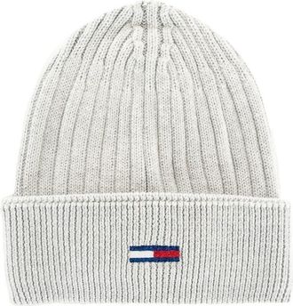 Tommy Jeans Damen TJW Flag Beanie AW0AW12628 Gestrickte M&uuml;tze, Grau, OS